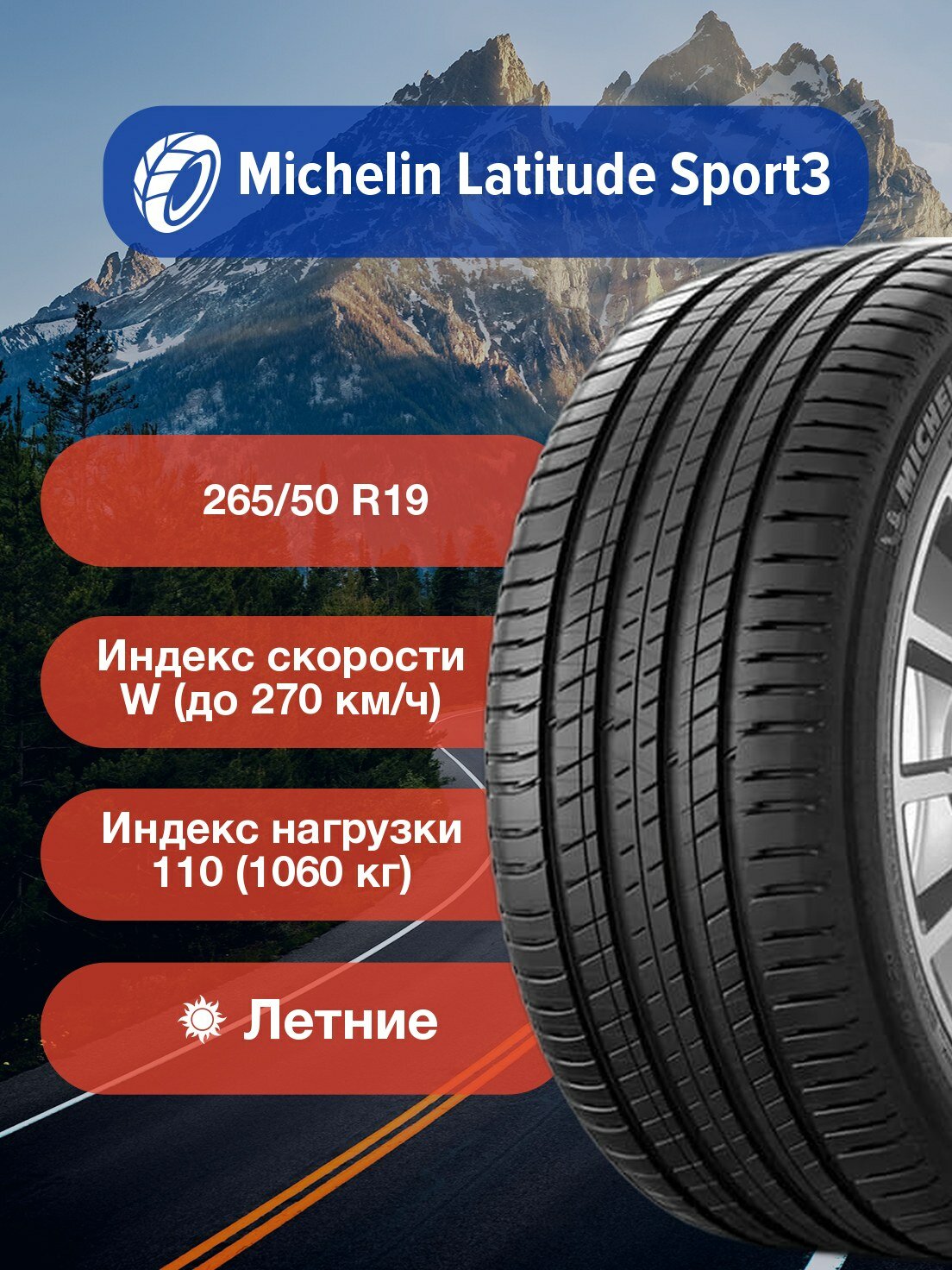 Легковые Летние Шины Michelin Latitude Sport3 265/50 R19 110W RunFlat-37639 для легковых автомобилей и кроссоверов