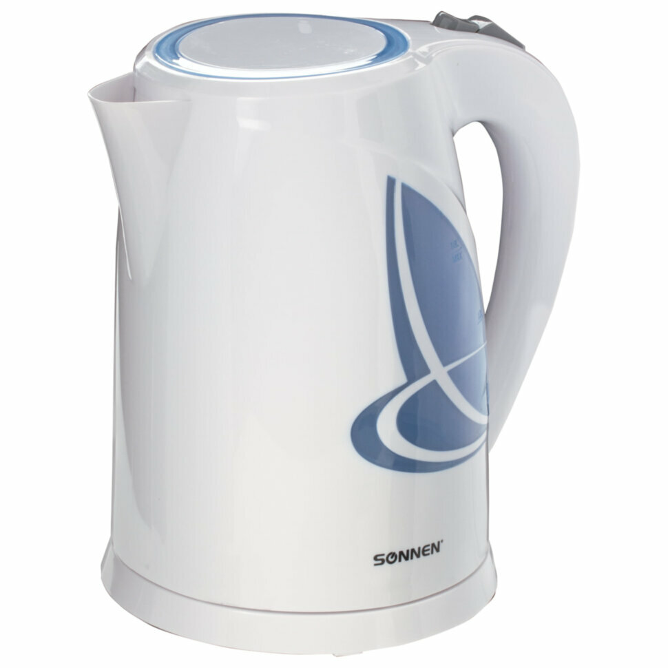 Чайник SONNEN KT-1767, 1,8 л, 2200 Вт, закрытый нагревательный элемент, пластик, белый/синий, 453416, 453416