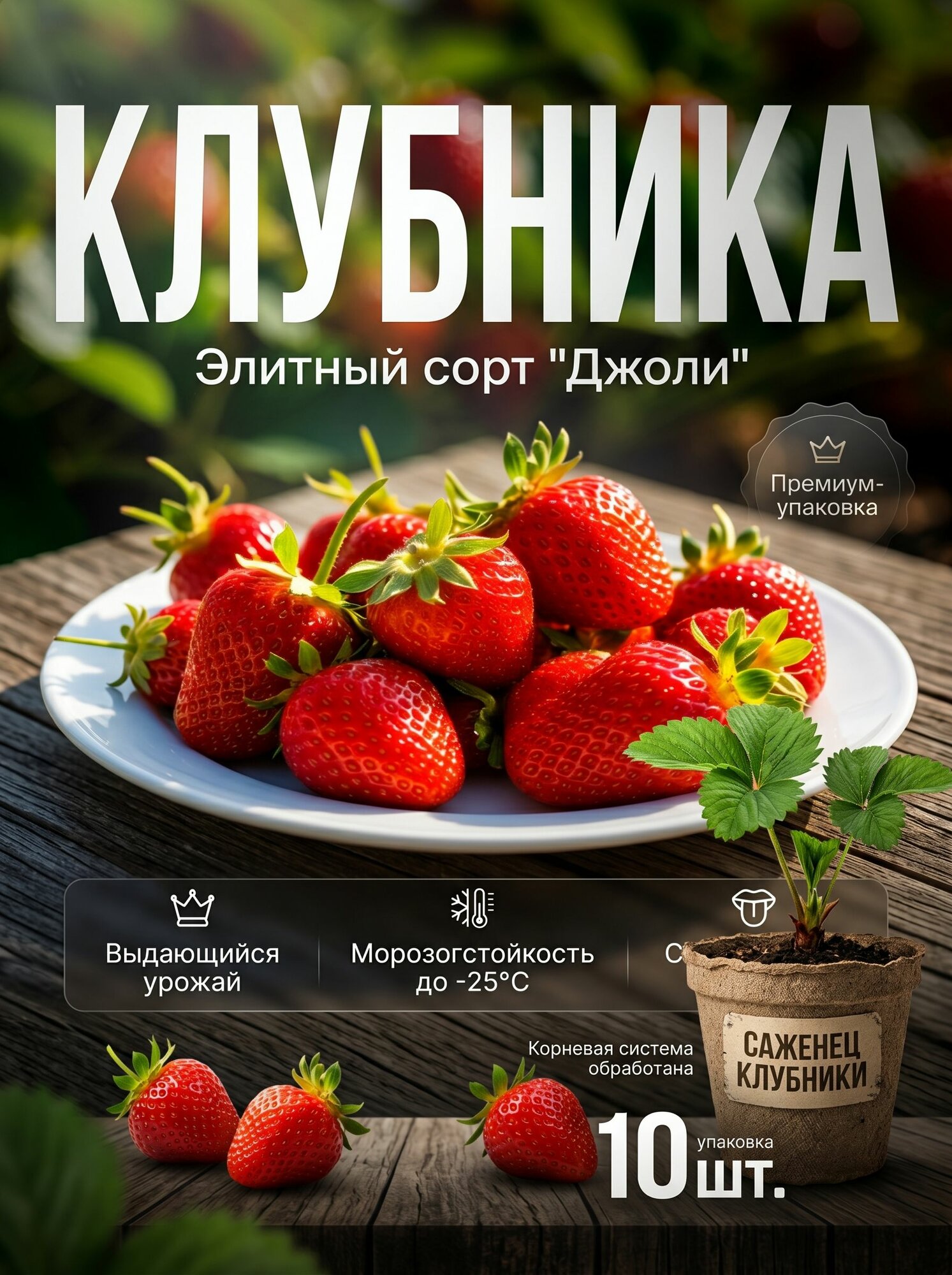 Саженцы клубники джоли 10-шт, доедет хоть куда