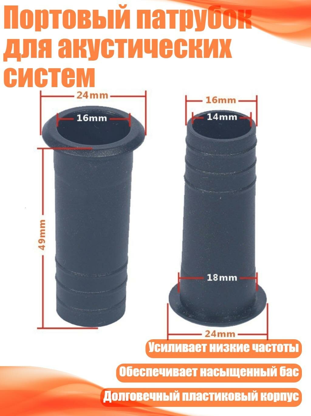 Портовый патрубок для акустических систем, 18x49 мм