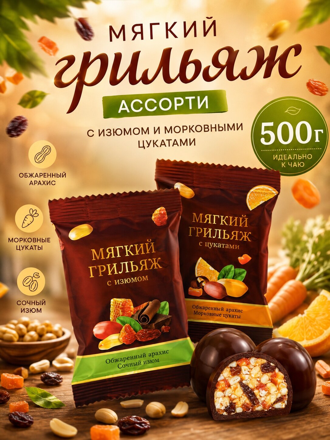 "Мягкий грильяж" ассорти, 500 г