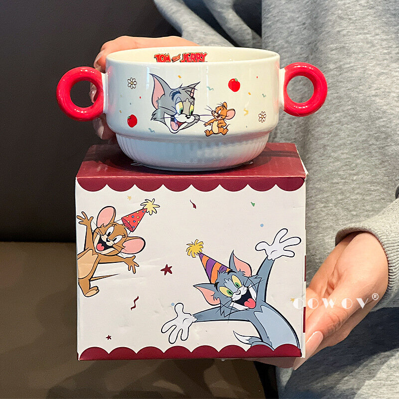 Керамическая миска Tom & Jerry с двойными ручками, антипригарная, для супа, лапши, рамена, 350 мл
