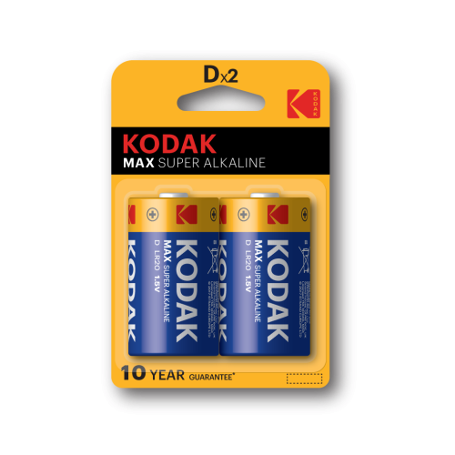 Элемент питания алкалиновый D/LR20 1.5В MAX SUPER Alkaline (блист.2шт) KODAK Б0005129