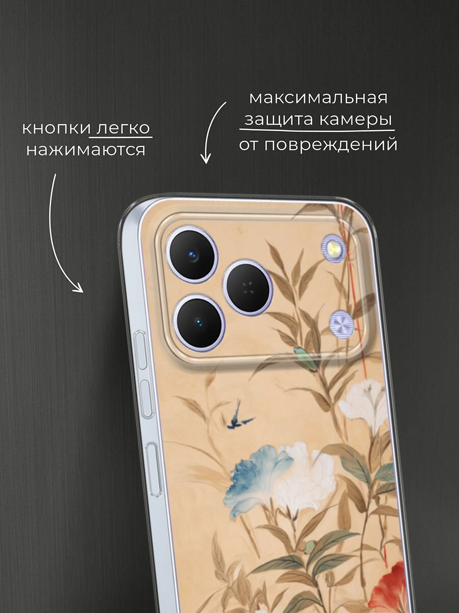 Чехол на Tecno Spark 50 / Текно Спарк 50 с принтом Нежные ветки с цветами — фото 1