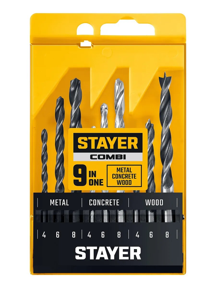 STAYER Combi 9 предметов, набор комбинированных сверл (