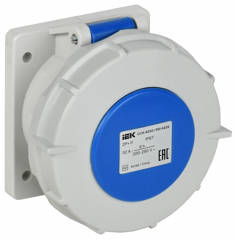 Розетка встраиваемая прямая ССИ-6232 32А 3п 2P+PE 6ч 220В IP67 IEK PSR61-032-3-0-67
