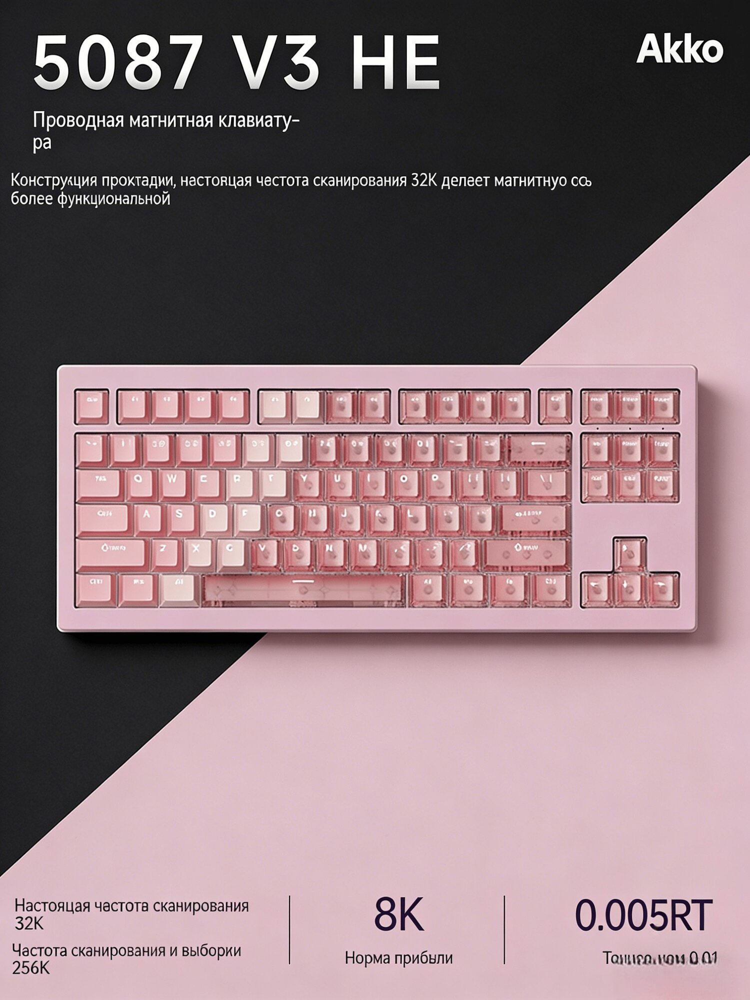 Проводная клавиатура AKKO 5087 V3 HE магнитные переключатели 0 мертвых зон игровая