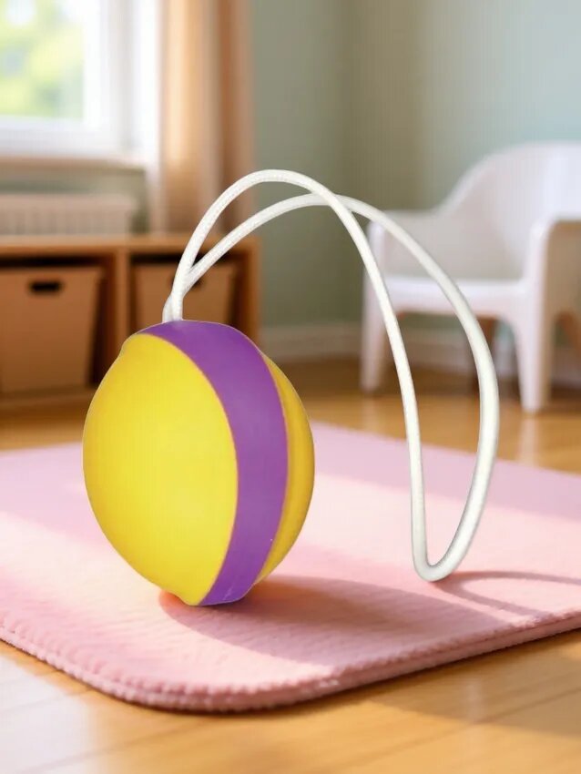 Вагинальный шарик с возвратным шнуром AMOR GYM BALLS, фиолетовый/желтый