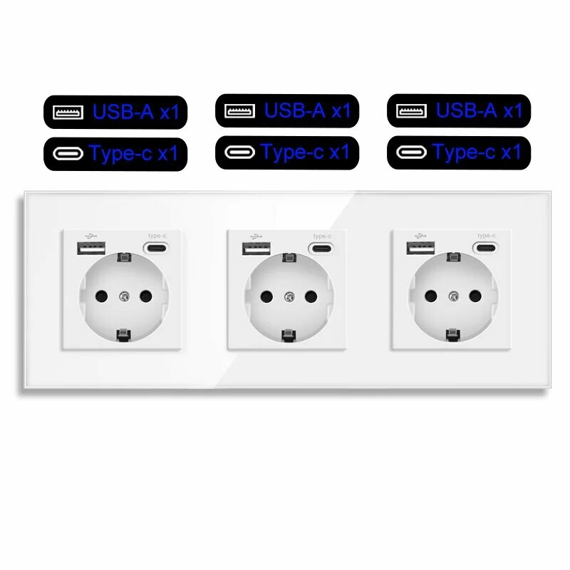 Розетка с USB Triple Type-c Socket, белая