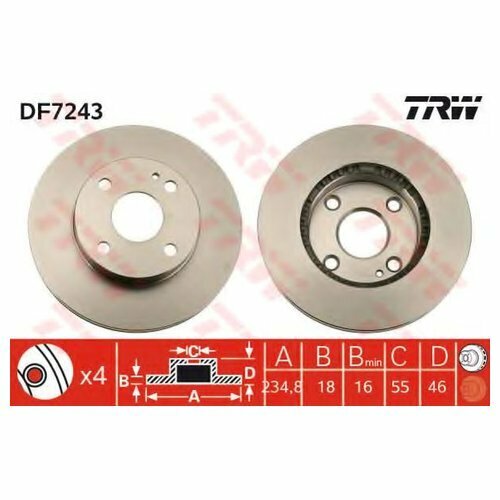 Тормозной диск передний TRW DF7243 для Mazda 323 IV, V, MX-5 I
