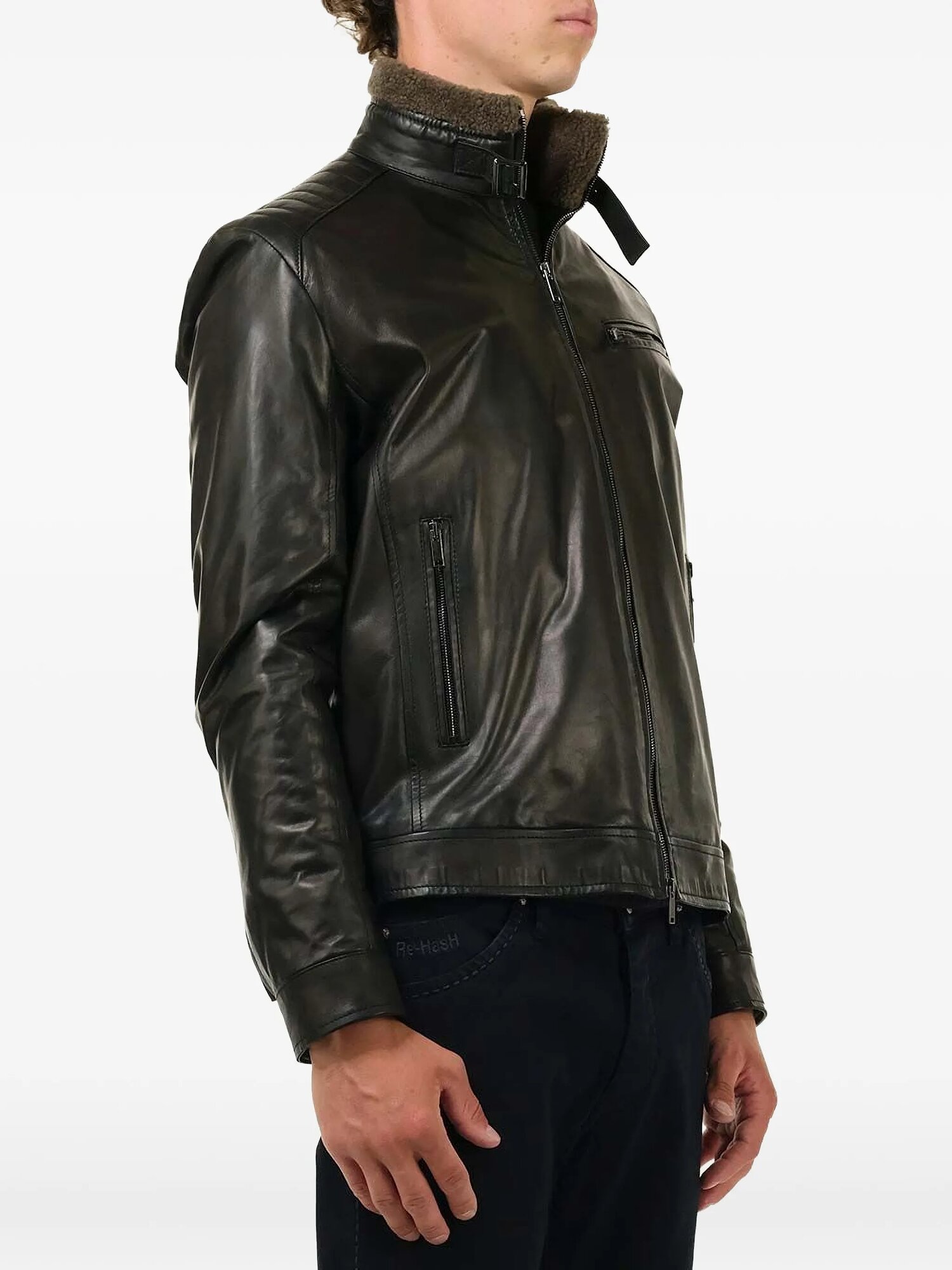 Куртка al duca d'aosta Quilted-shoulder leather jacket, размер 48, black/black — фото 1