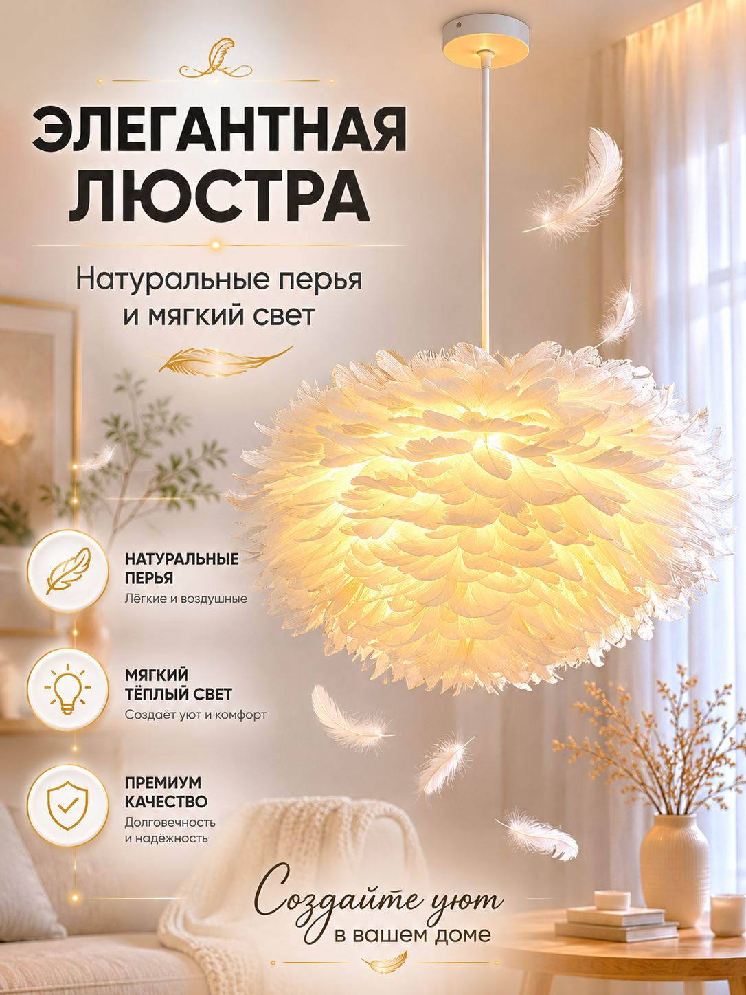 60CM Белые пушистые перья абажур потолочная люстра для спальни и гостиной
