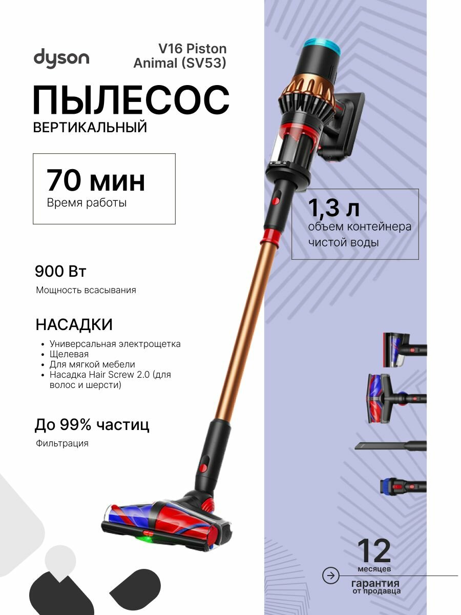 Пылесос Dyson V16 Piston Animal (SV53) Black/Copper