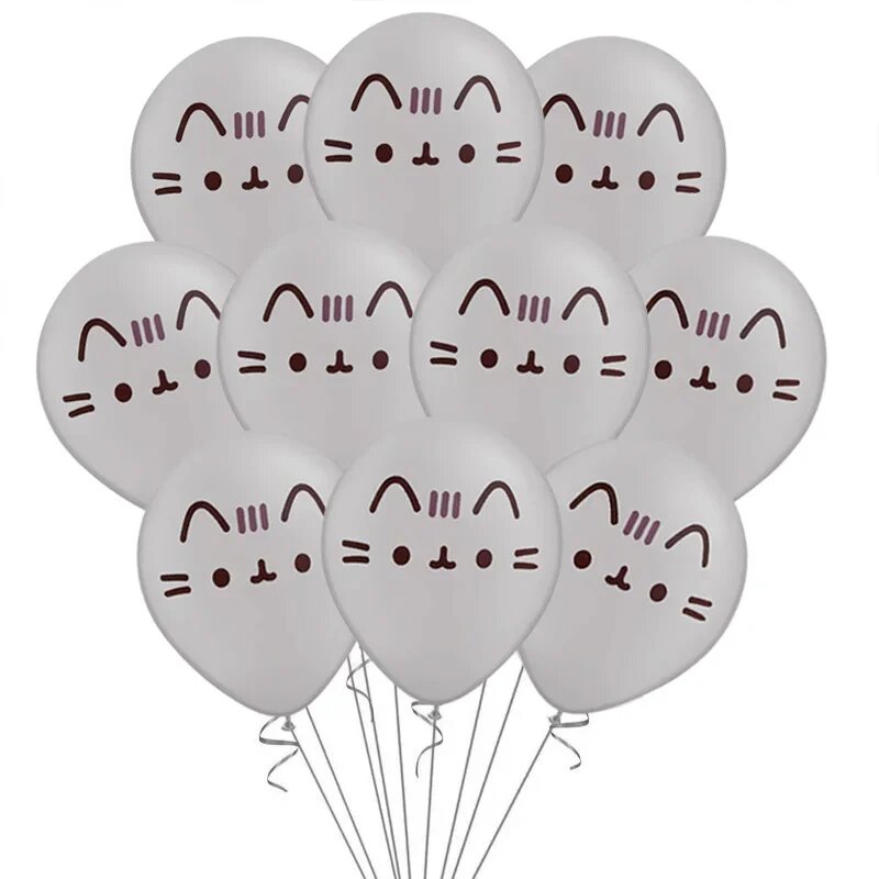 10 шт. латексные шары Pusheen, серые, мультяшные