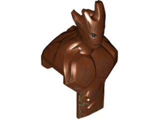 Large Figure Head and Upper Torso with Wood Grain and Leaves Pattern (Groot), 17292pb01 Reddish Brown U