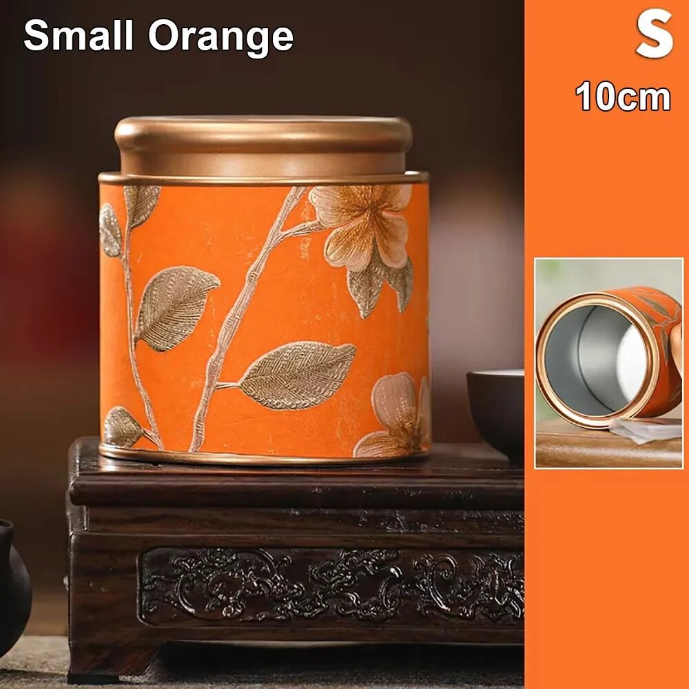 Жестяная банка для чая, зелёная/чёрная, 10/19 см Оранжевый, Small Orange