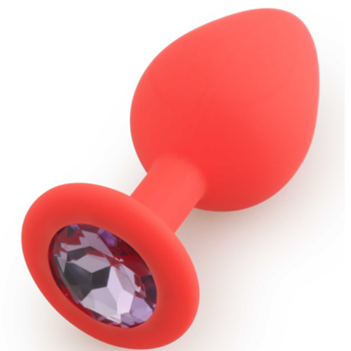 39779 Play Secrets Silicone Butt Plug Medium, красный/светло-фиолетовый. Средняя анальная пробка, из силикона с кристаллом