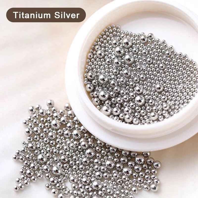 Мини стальные шары для дизайна ногтей Серебряный, Titanium Silver