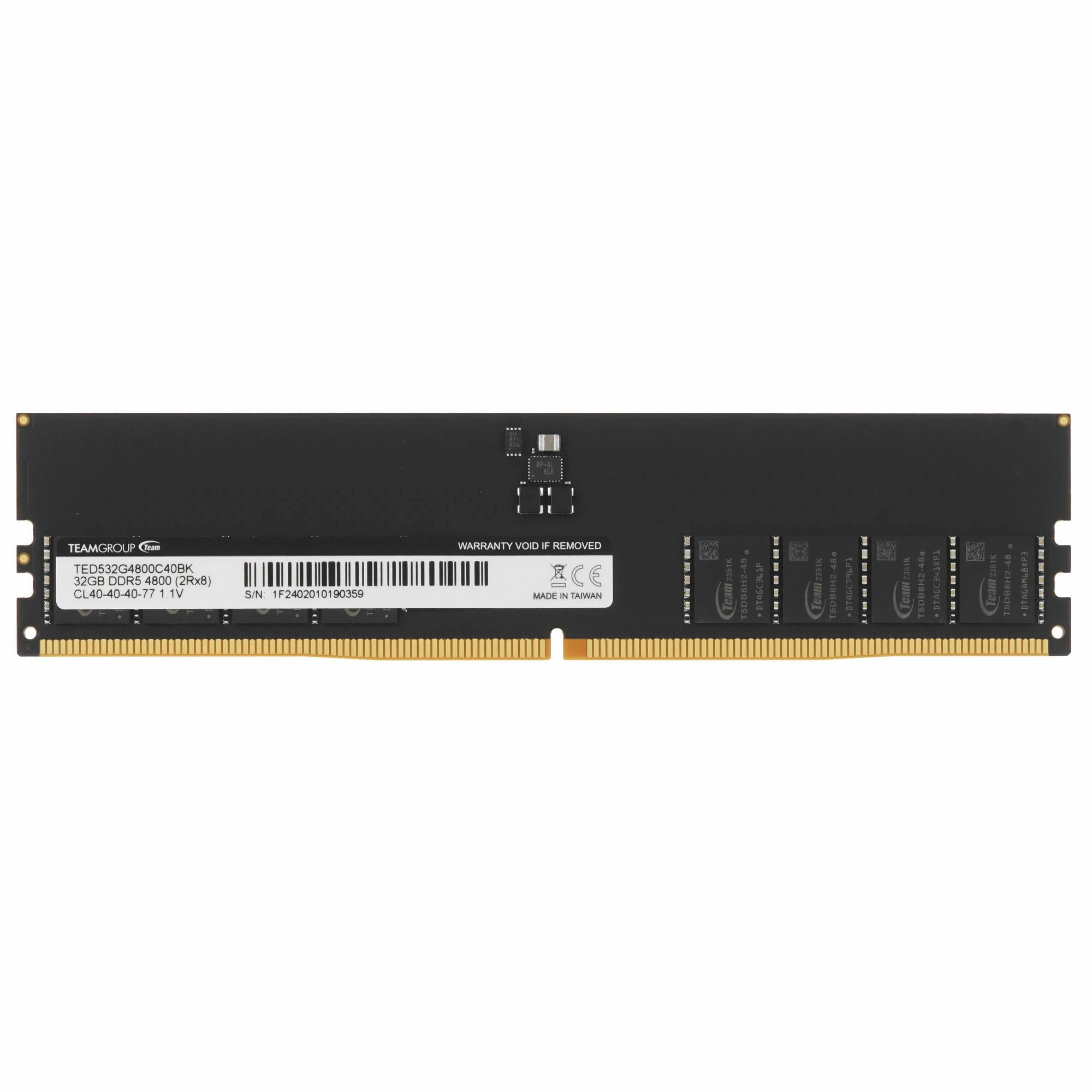 Оперативная память UDIMM Team Group ELITE (TED532G4800C4001) 32 ГБ - DDR5, 32 ГБ х 1 шт, 4800 МГц, PC38400
