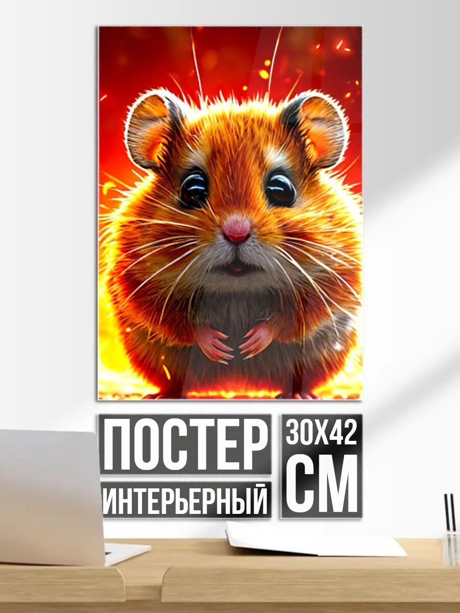 Постер на стену Хомяк в огне