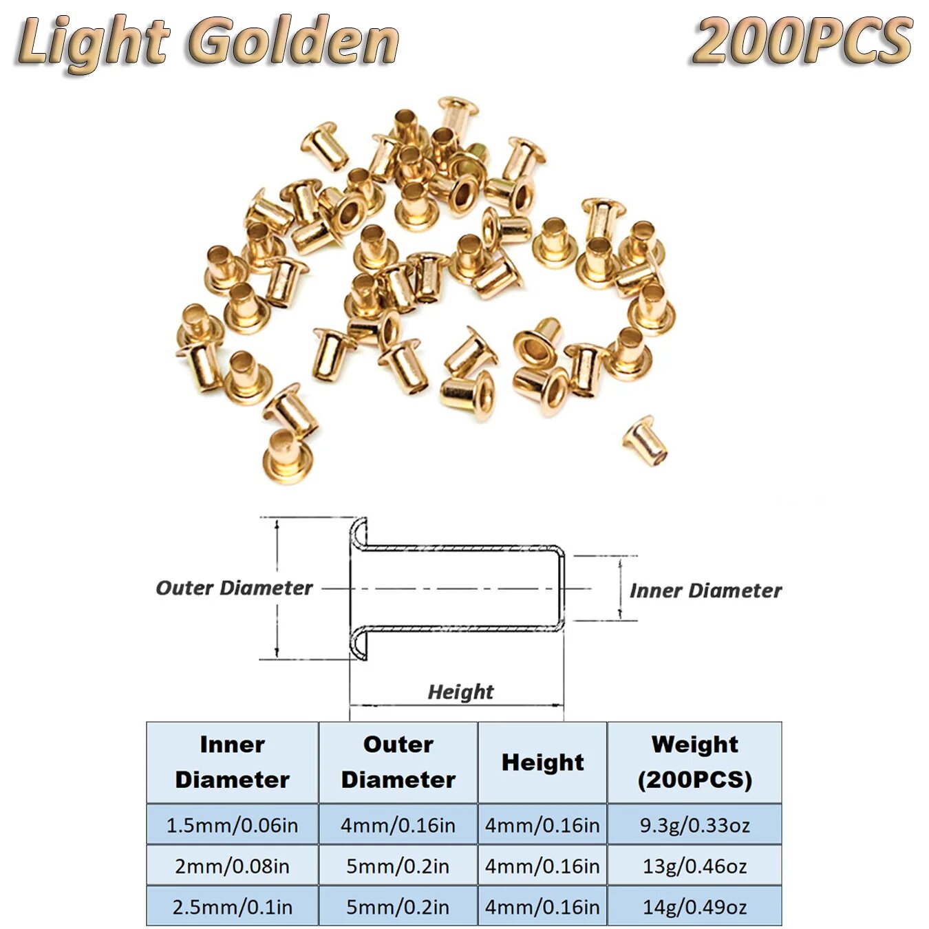 Люверсы Light Golden 1.5/2/2.5 мм 200шт