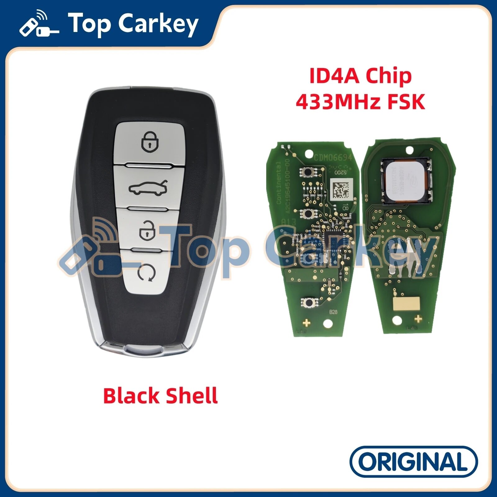Оригинальный смарт-ключ TopCarkey с чипом ID4A 433 МГц для Geely Emgrand X7 X3 ID4A Black StartBTN