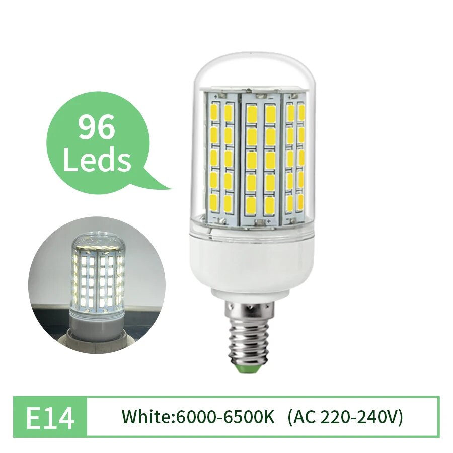LED лампа GGBEE E27 E14 72/96 светодиодов 220-240V SMD 5730 для люстр 96leds E14 White