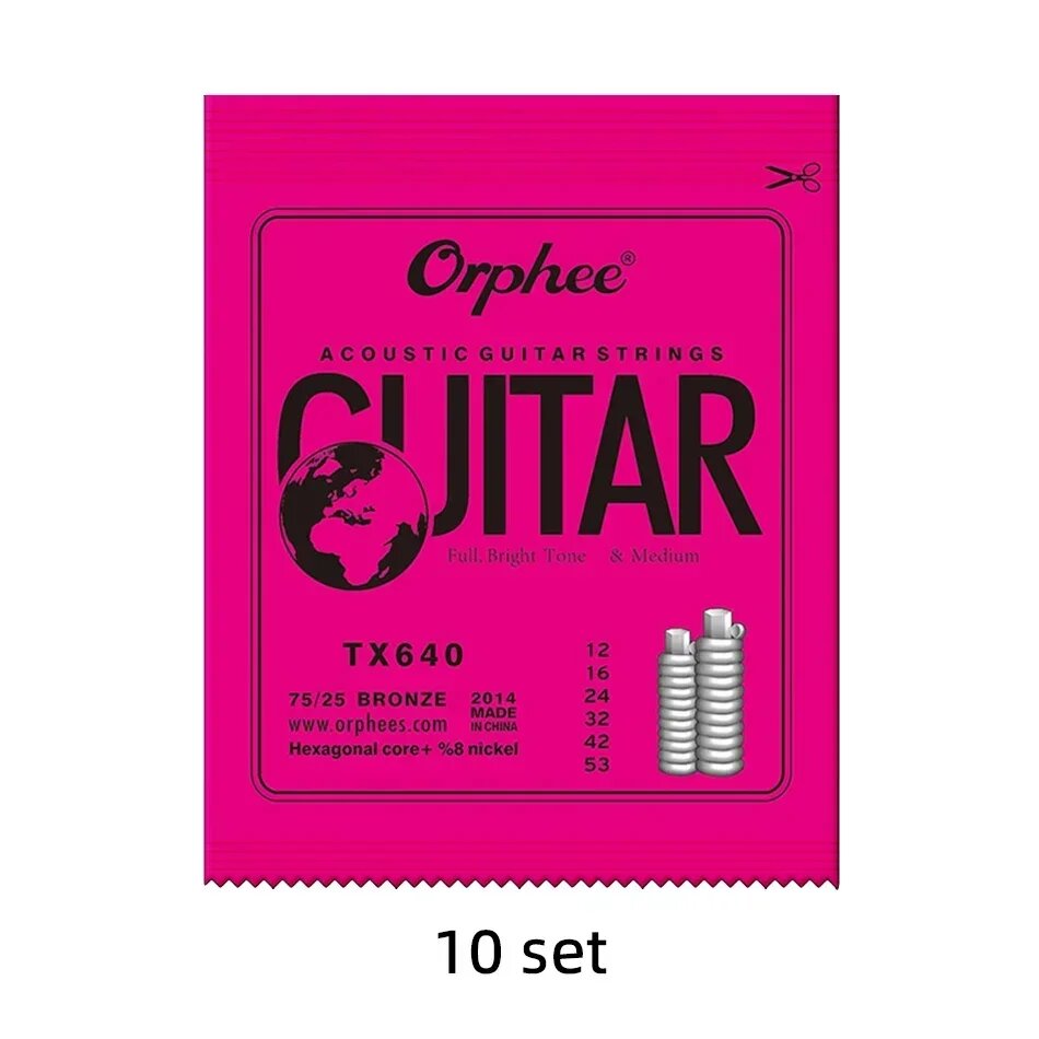 Orphee Струны для акустической гитары бронзовые 75/25 Розовый, TX620
