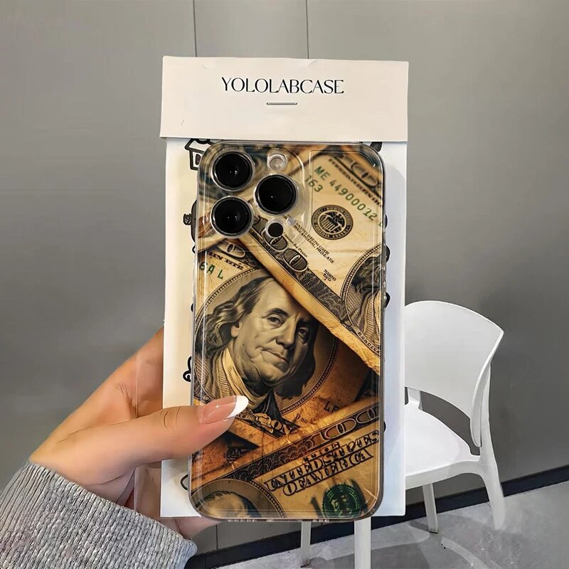 Силиконовый чехол с дизайном доллара для iPhone 16, 17, 15, 14, 13, 12, 11 Pro Max, 15 Plus, 16e – Прозрачный мягкий силиконовый чехол