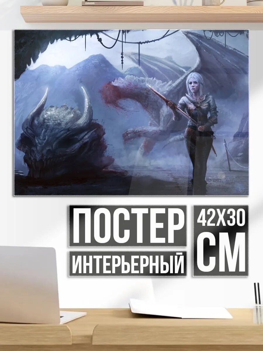 Плакат постер Девушка и дракон