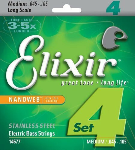 Струны для бас-гитары Elixir NanoWeb 14677 45-105, сталь