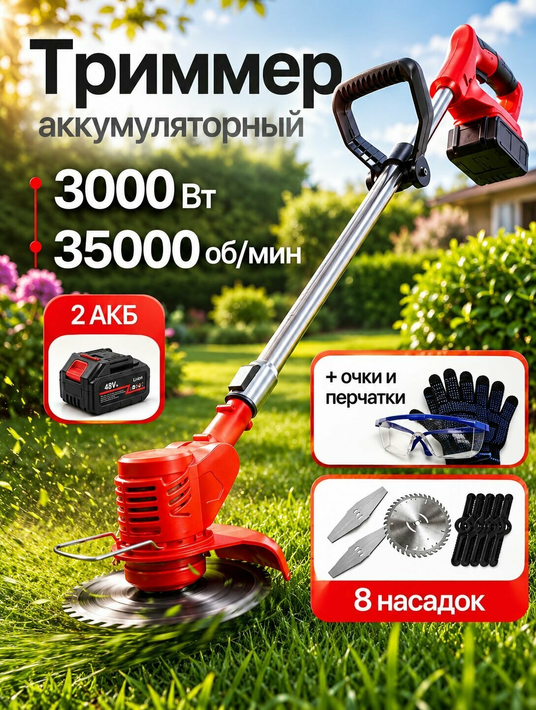 Триммер садовый аккумуляторный мощный
