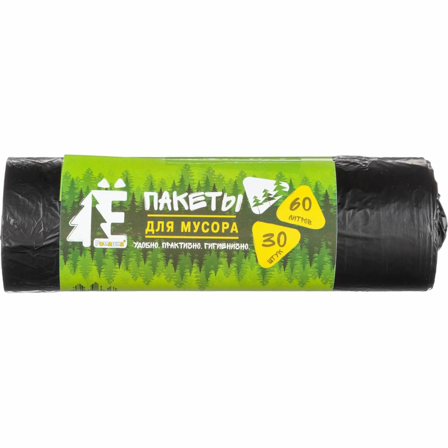 Ромашка Мешки для мусора Элементари, 60 л, 30 шт, черные