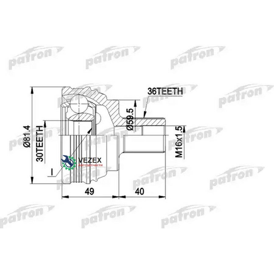 PATRON PCV1465 ШРУС наружн к-кт SEAT LEON 05 -, VW GOLF V 03 -, GOLF V PLUS 05 -