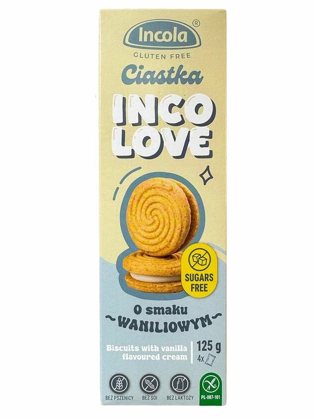 Ванильное печенье без глютена и сахара Incola, 5шт x 125г