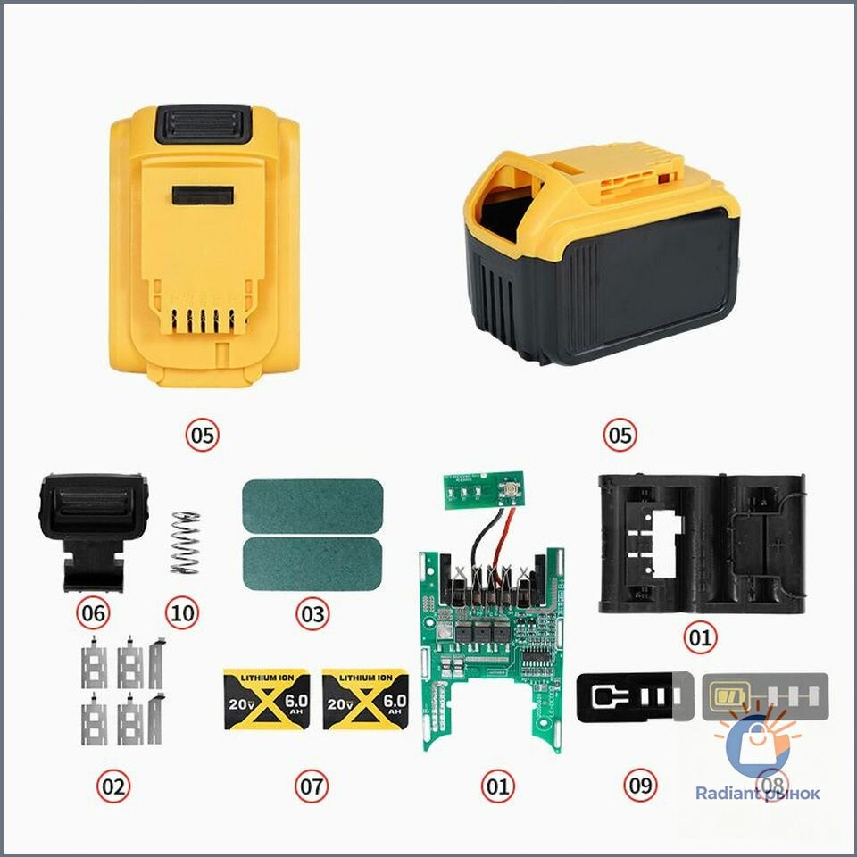 Корпус для сборки аккумулятора для инструмента DeWalt 18V 18650х10