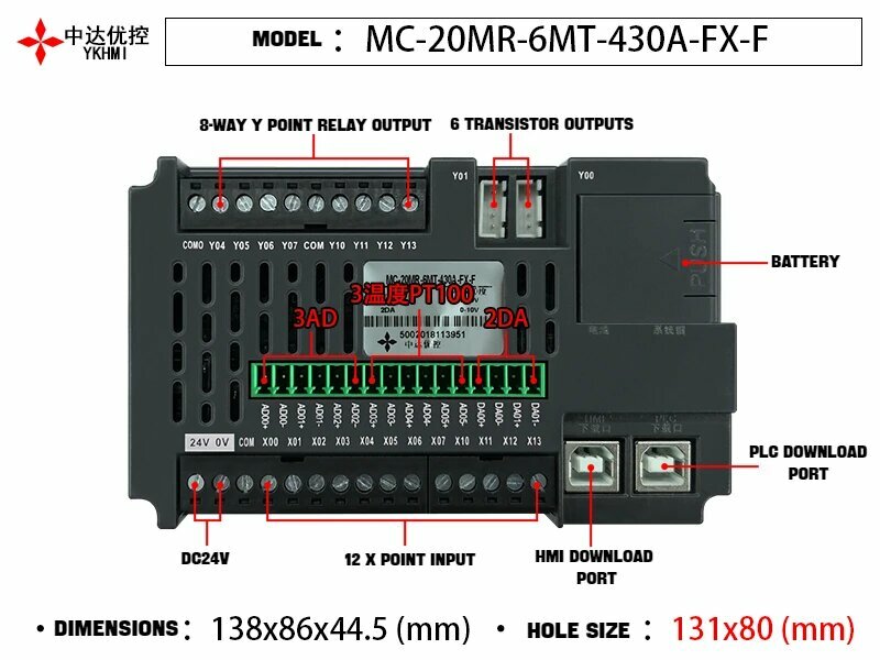 YKHMI PLC HMI контроллер 20MR-6MT-430-FX1S-F