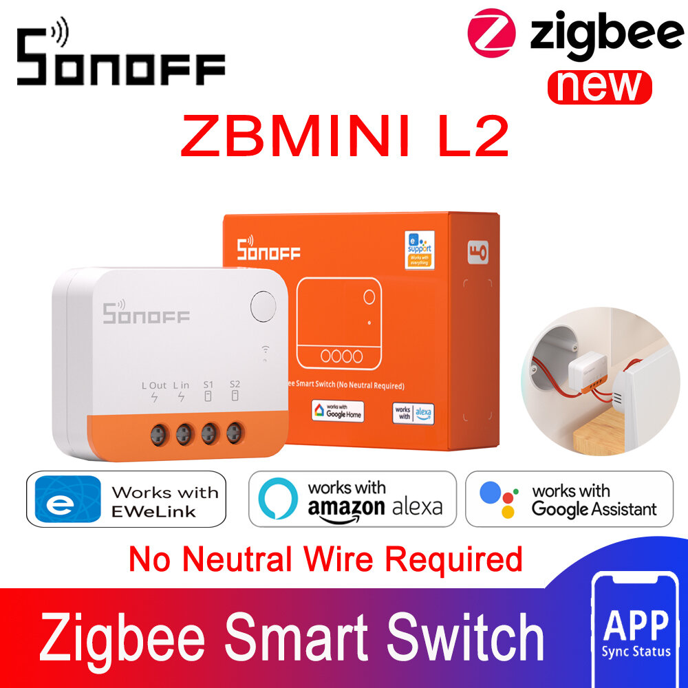 ZigBee Реле Sonoff ZBMINIL2 Extreme, 6A/1320Вт (Работает с Алисой, Нейтральная линия не требуется) ZigBee реле 6A 1320Вт без нулевого провода совместимость с Алисой