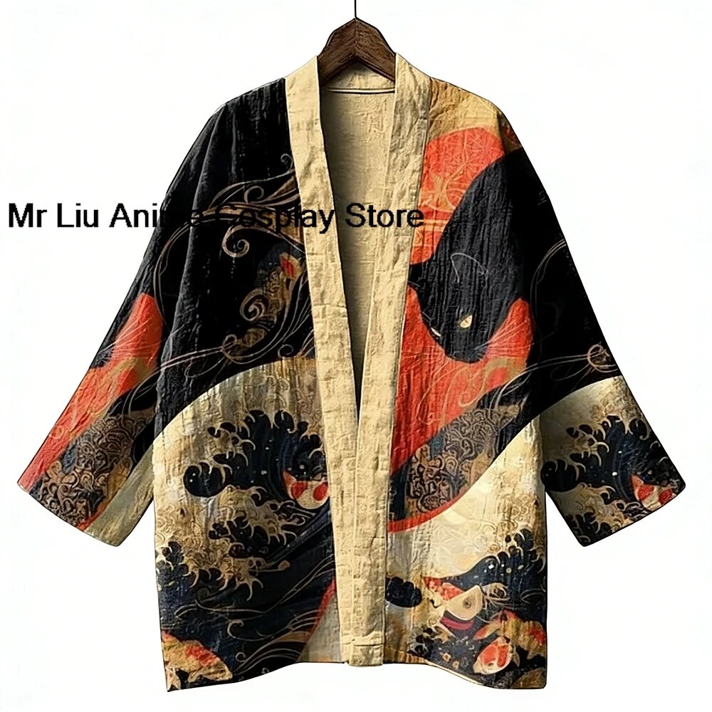 Кардиган-кимоно 3D-укё-э из полиэстера с японским принтом 4XL, Haori Jacket11