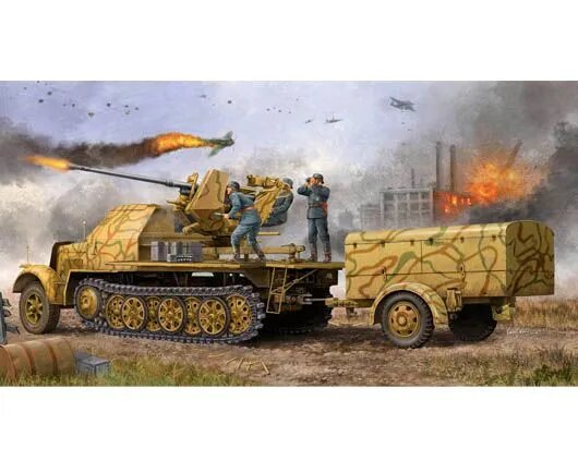 Trumpeter 01526 1:35 Немецкая 37-мм самоходная зенитная установка типа Flak37 (Sd. Kfz.7/2) на полугусеничных гусеницах (поздний тип)сборная модель танка