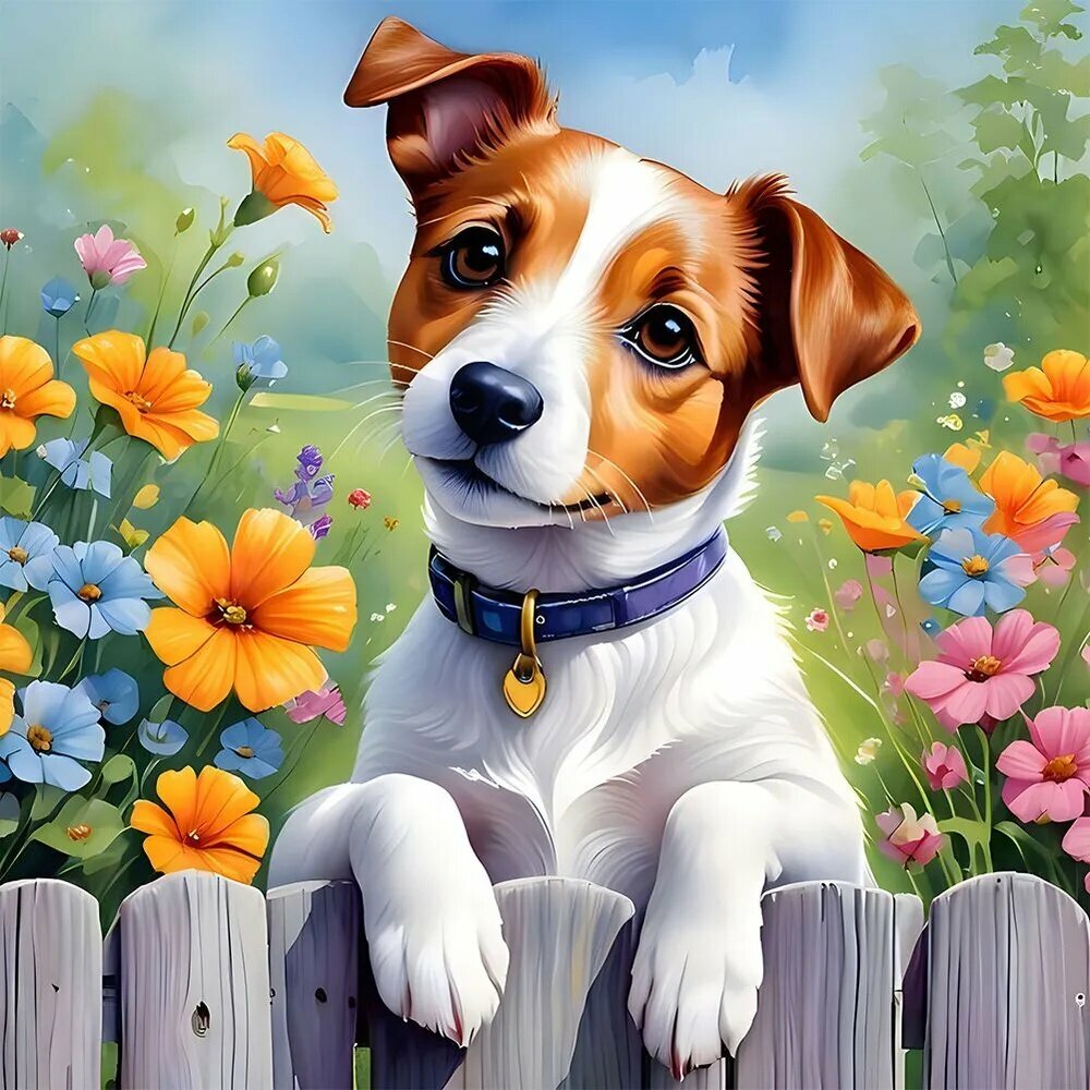 KNOW EASY-алмазная мозаика с собакой, круглые стразы, 30x30 см