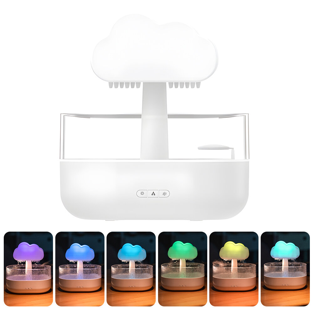 Воздушный увлажнитель Cloud Rain Drop с 7 сменными цветами LED, автоматическим отключением, 2 режимами, 200ml, для ароматерапии эфирных масел, размер 198x180x120mm, вес 460g, материал ABS+PP+электронные компоненты, белый цвет, вход DC5V 2A, мощность