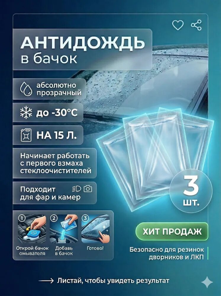 Антидождь в бачок омывателя концентрат, 45 мл, 3 шт.