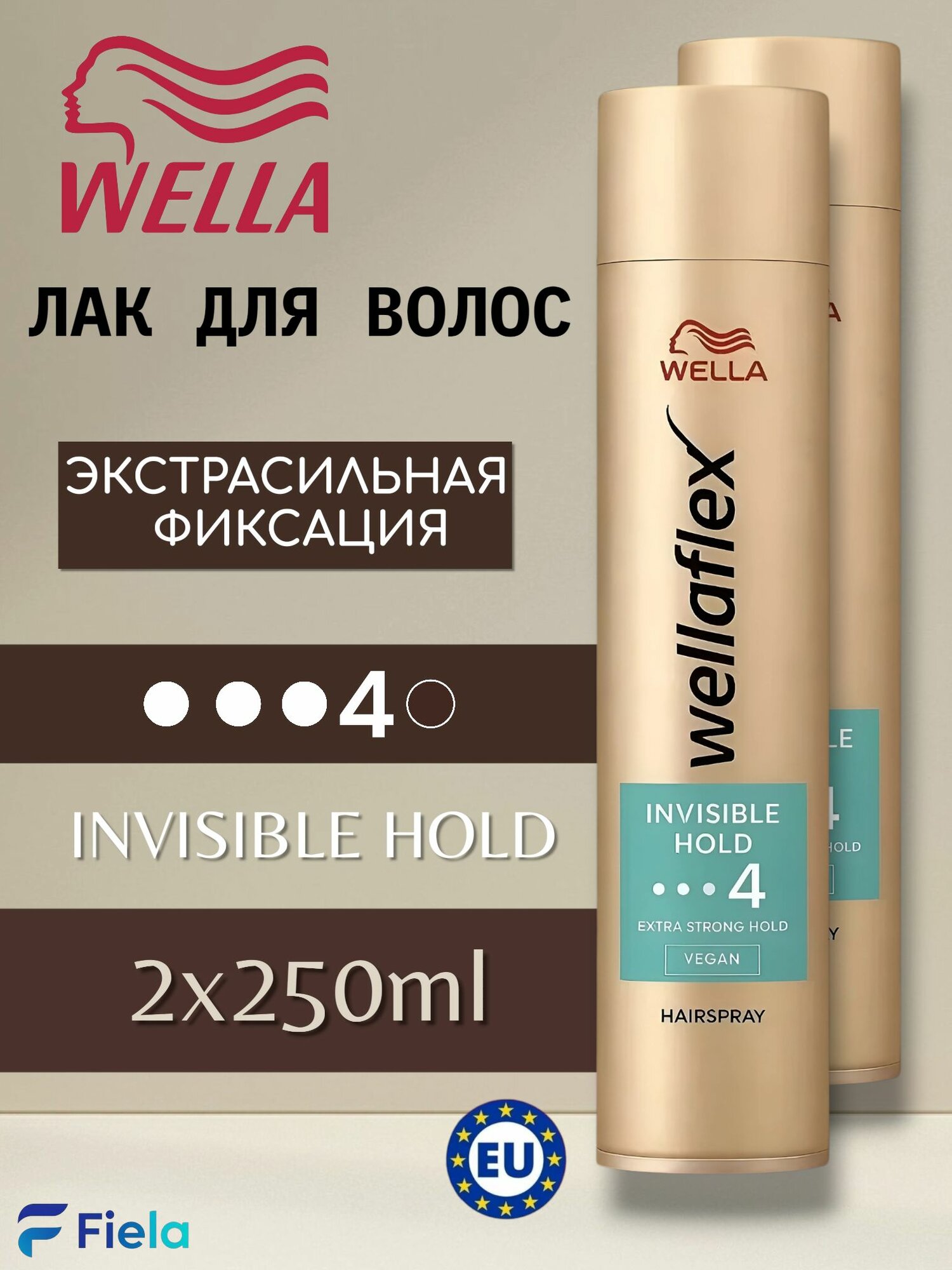 Лак для волос WellaFlex INVISIBLE HOLD / Экстрасильная фиксация 4 / Набор 2x250 мл