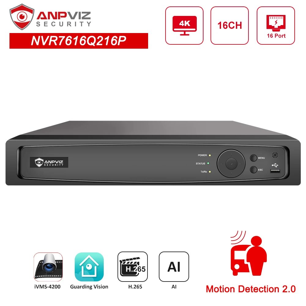 Anpviz 4K 16CH POE NVR OEM NVR DS-7616NI-Q2/16P Сетевой видеорегистратор IP-камера Система видеонаблюдения CCTV HD-вывод видео Просмотр P2P