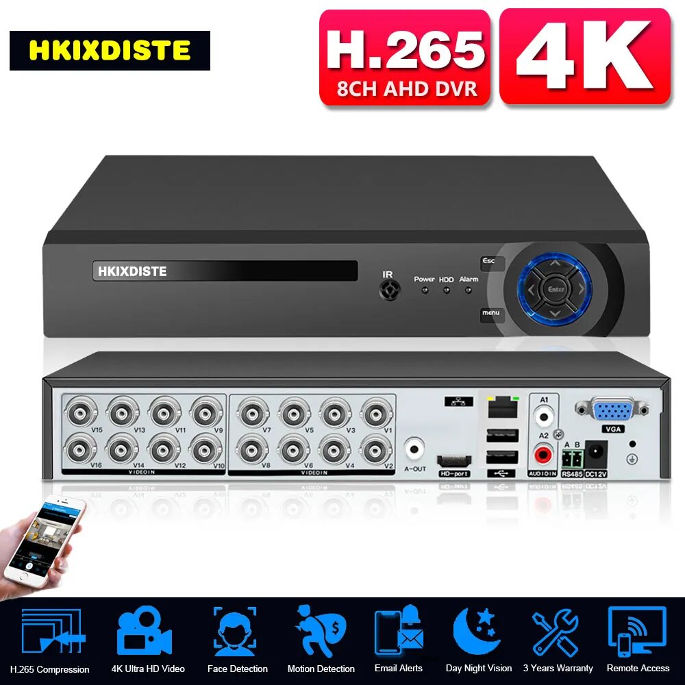 H.265 16CH 4K AHD DVR Видеорекордер для AHD камеры IP камеры XMEYE Детекция лиц 8MP гибридный DVR NVR Видеонаблюдение Recoder