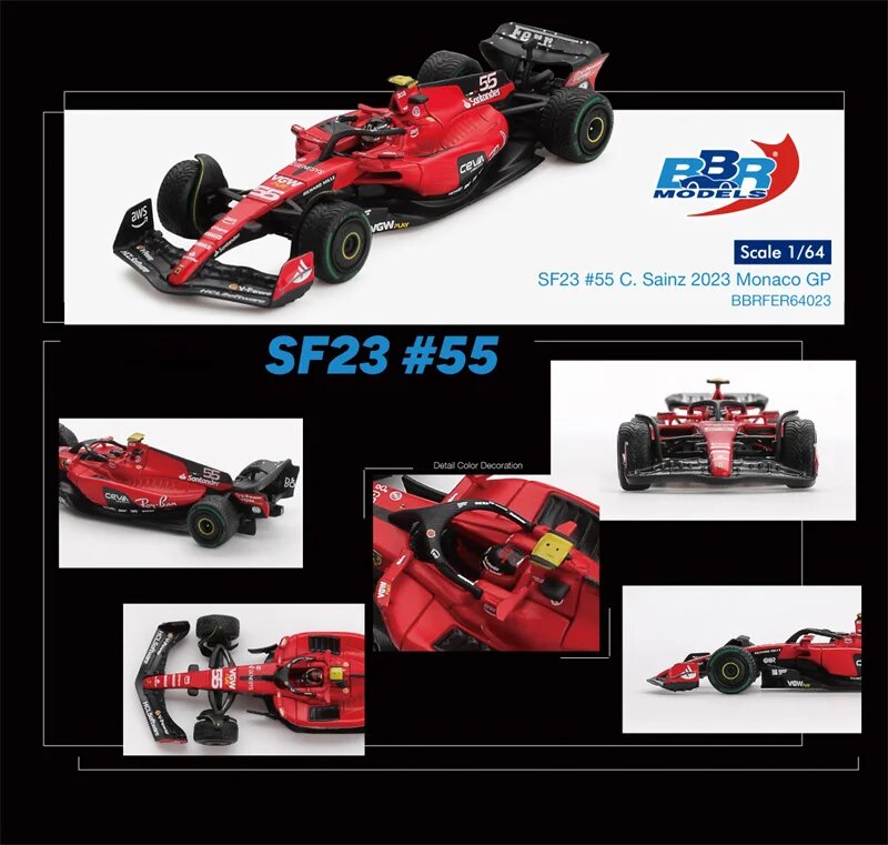 Миниатюрная модель автомобиля BBR 1:64 SF23 2023 GP Monaco NO.55 C. Sainz
