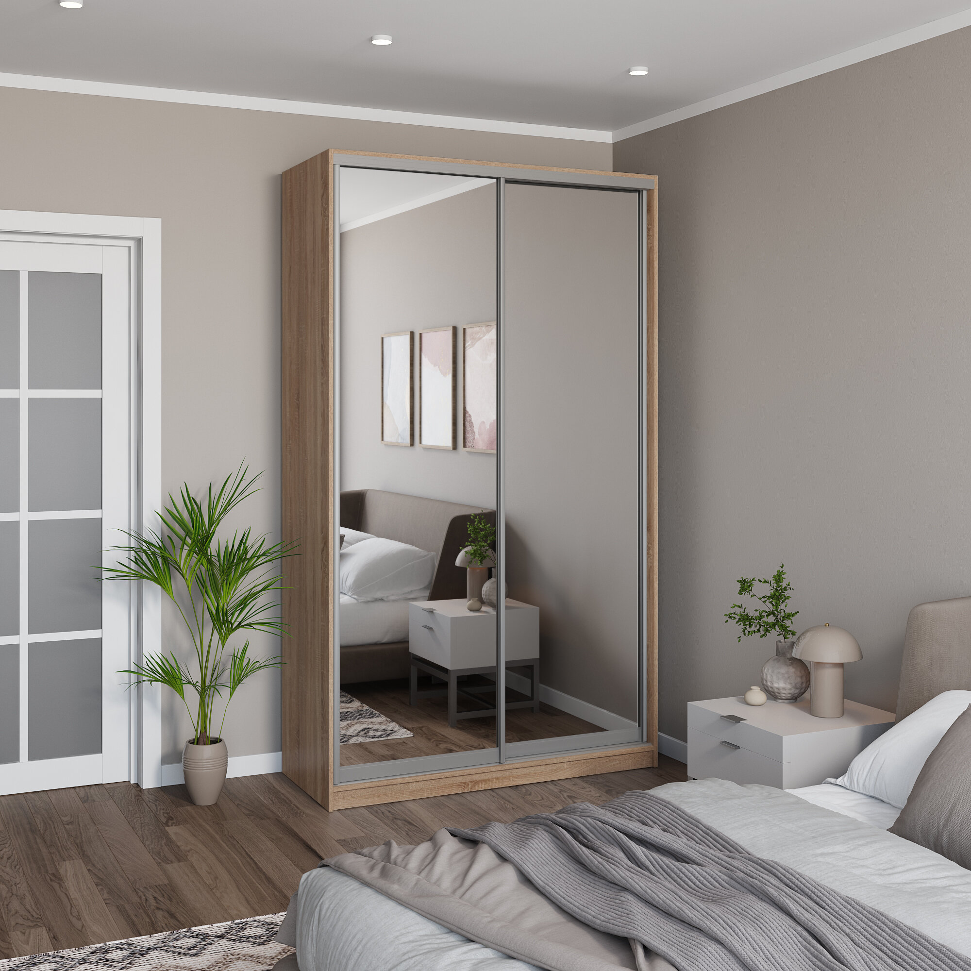 Шкаф купе для одежды "MELIA" сонома зеркальный 120 х 45 х 240 см (ШхГхВ)