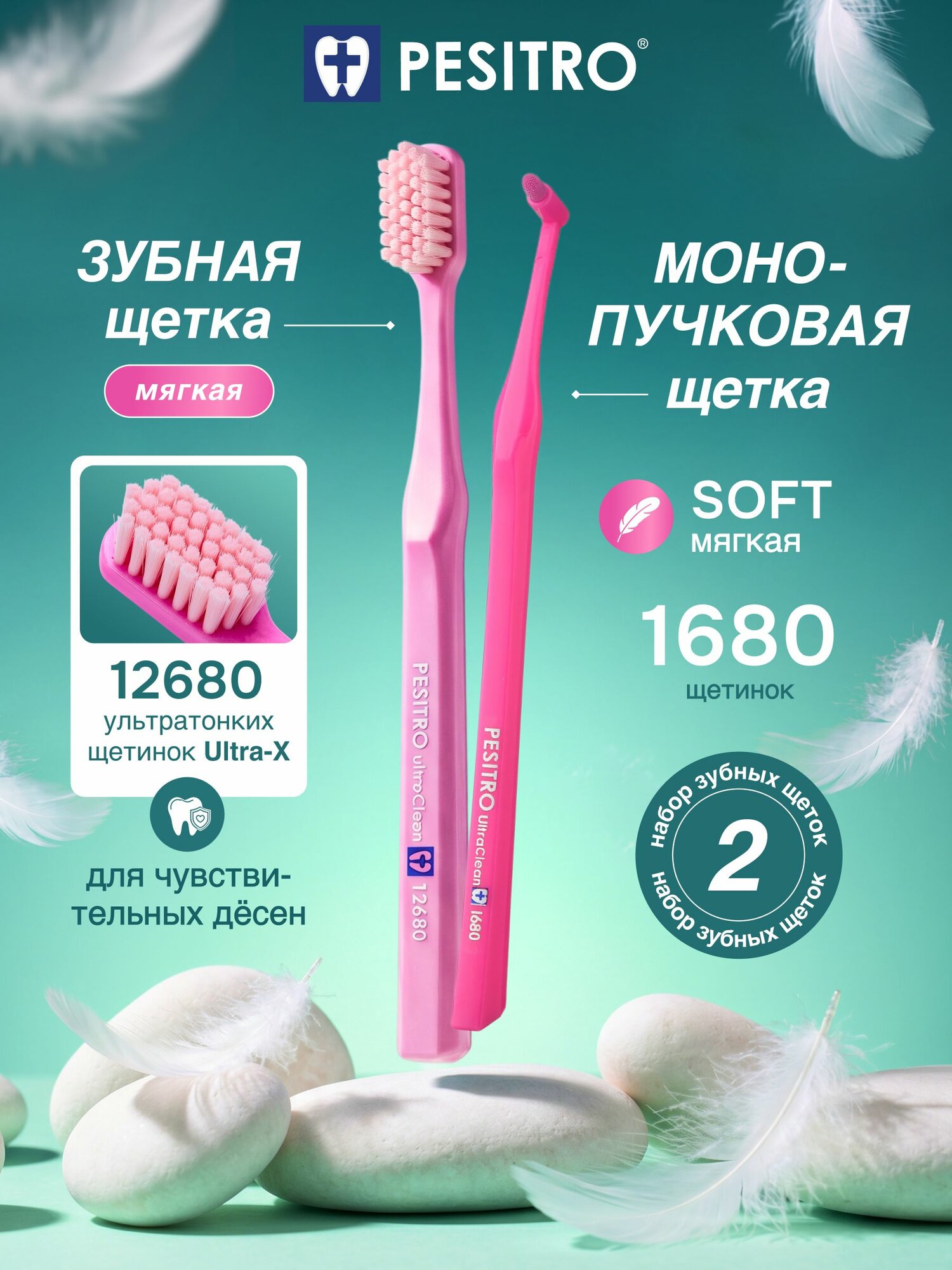 Монопучковая зубная щетка 1680 6 мм + Мягкая зубная щетка 12680