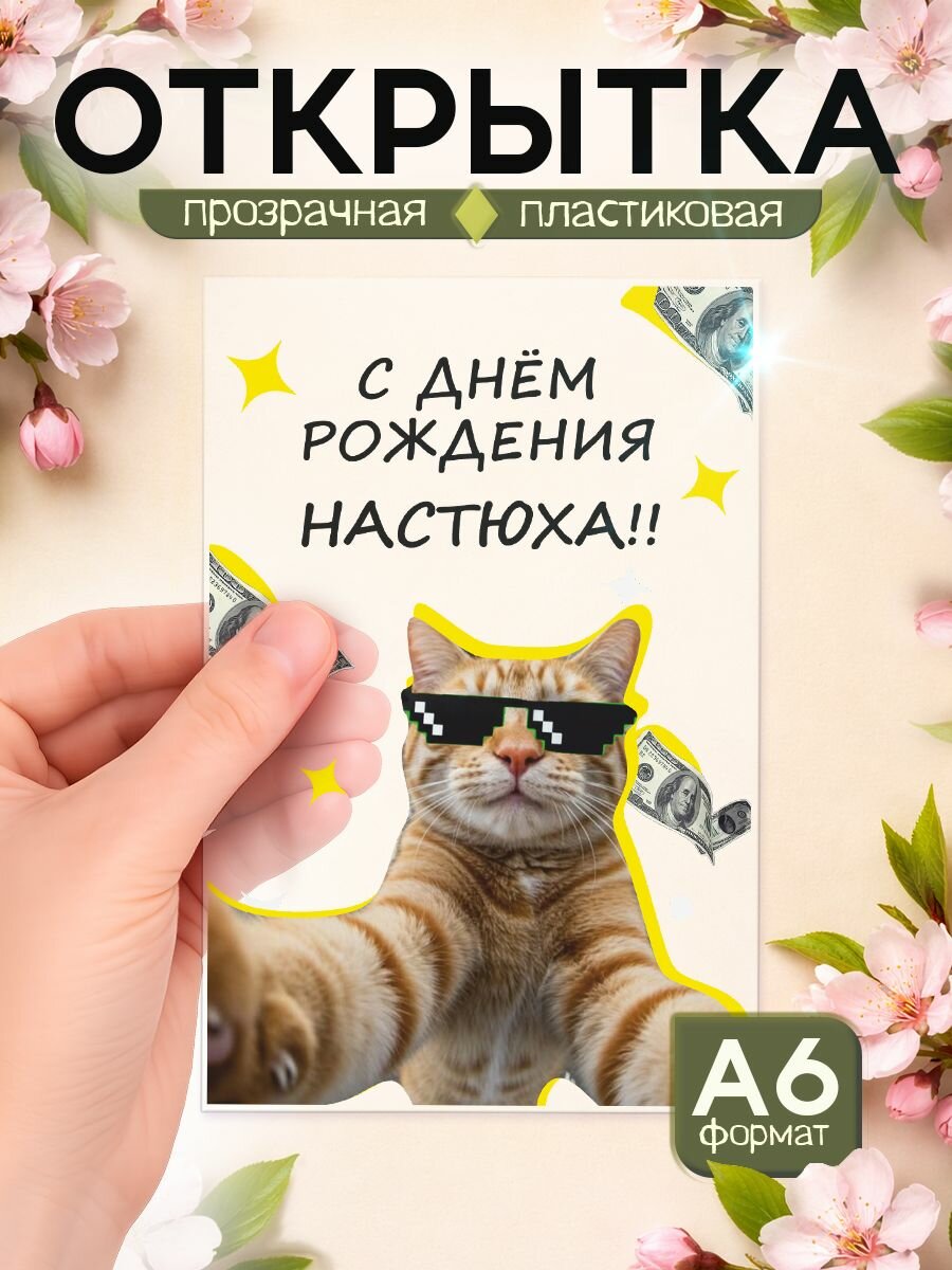 Поздравительная открытка котики именная Анастасия